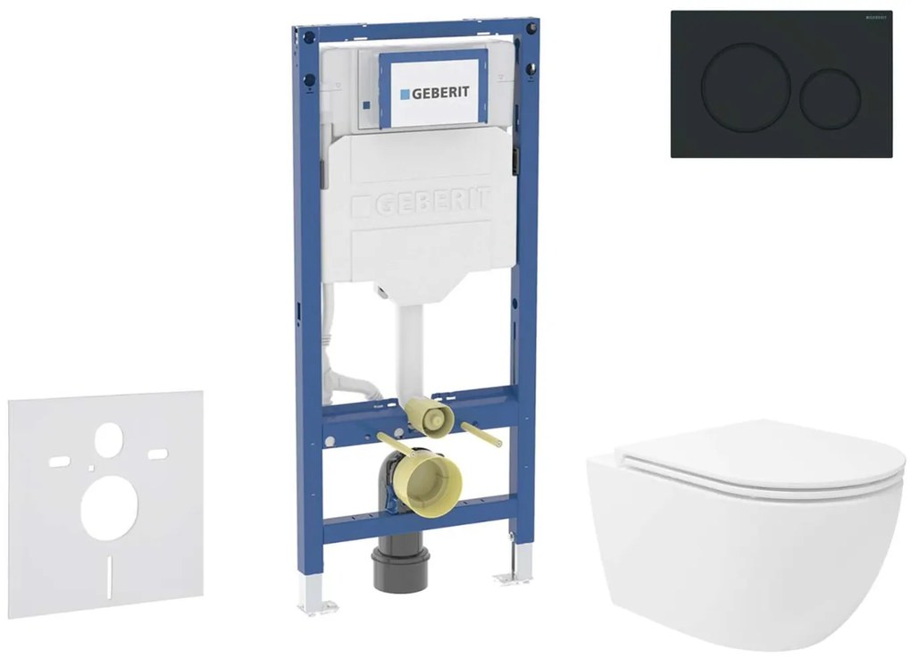 Geberit Duofix - Set předstěnové instalace, klozetu Oudee Vortex a sedátka softclose, tlačítko Sigma20, matná černá/černá SANI11CA5152B