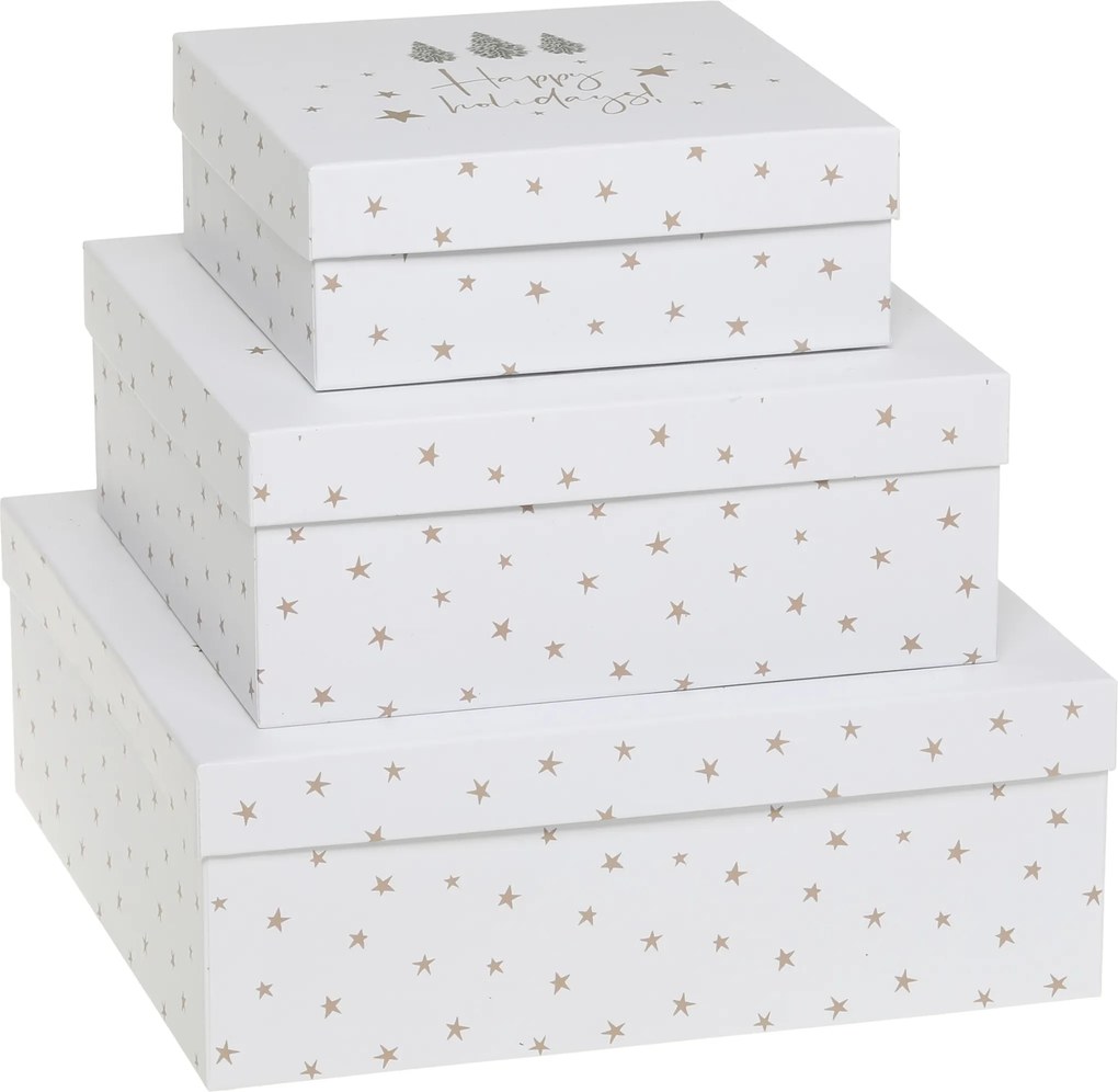 Set 3ks papírová krabice s hvězdami – 25*25*9 / 20*20*8/ 16*16*6 cm