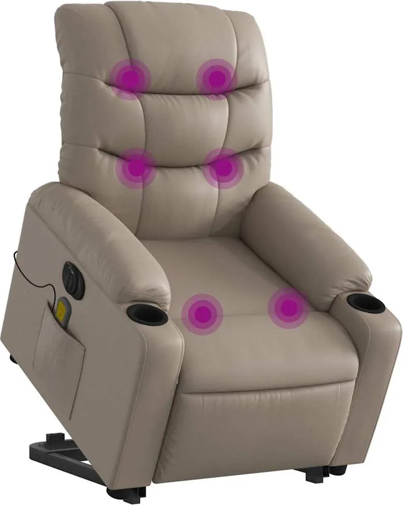 Elektrické zvedací masážní polohovací křeslo cappuccino koženka 3206626