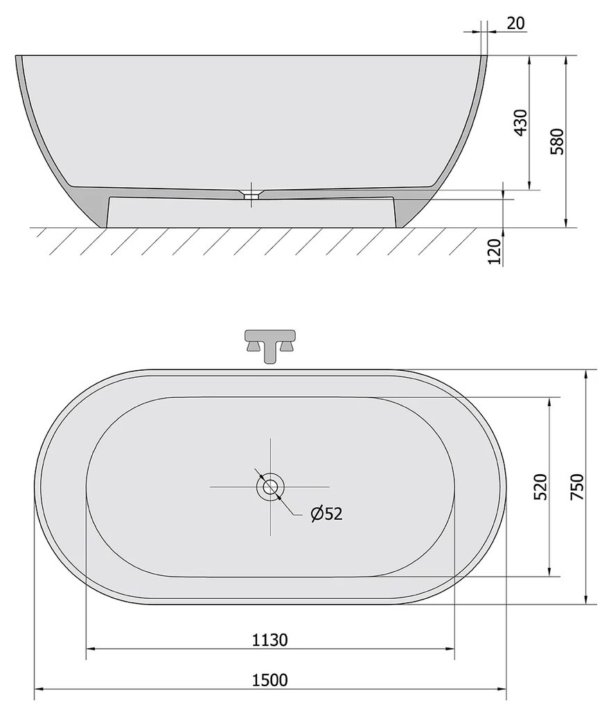 Polysan Reduta vana volně stojící 150 x 75 cm litý mramor bílá mat 71843MAT