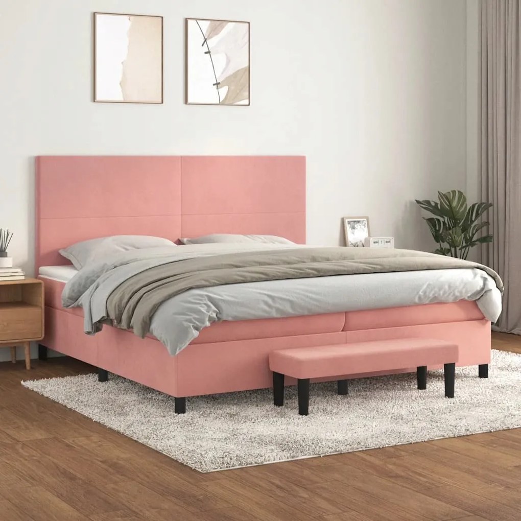 Box Spring Postel S Matrací Samet Růžová Hladký design 200 x 200 cm