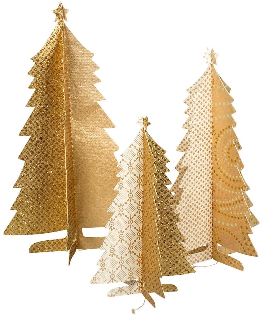 Maileg Papírový vánoční stromeček Gold - set 3 ks, zlatá barva, papír