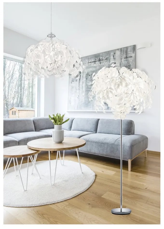Bílé závěsné svítidlo Reality Pendant Leavy, výška 150 cm