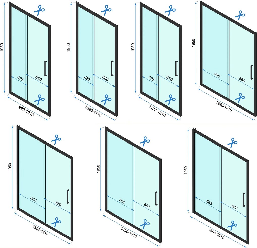 Rea Rapid Slide Wall, 3-stěnný sprchový kout s posuvnými dveřmi 130 (dveře) x 100 (stěna) x 195 cm, 6mm čiré sklo, černý profil, KPL-09885