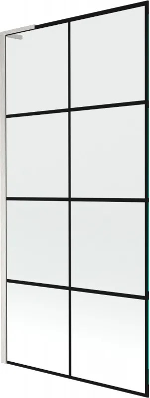 Mexen Next L, 1-křídlová vanová zástěna 90 x 150 cm, 6mm čiré sklo-černý vzor, 6mm čiré sklo, profil broušená ocel, 895-090-000-03-77-97