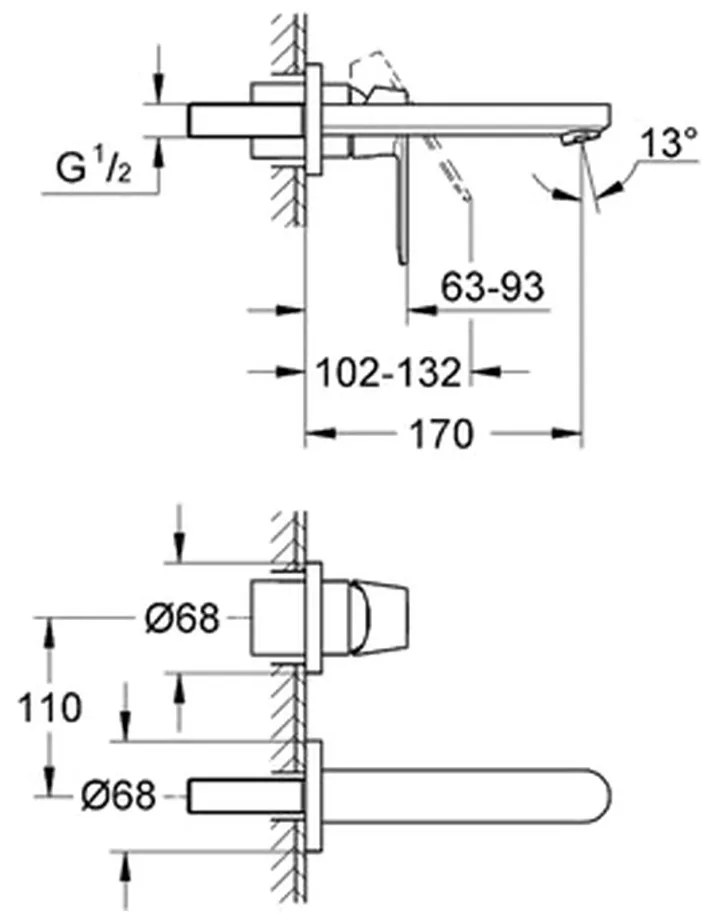 Grohe Eurosmart Cosmopolitan - Páková umyvadlová baterie pod omítku, dvouotvorová, chrom 19381000