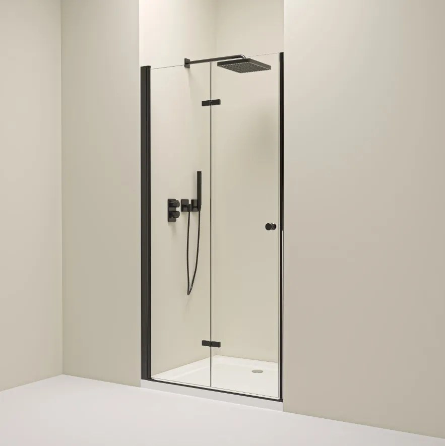 Erga Berlin, skládací sprchové dveře do otvoru 110x195 cm, 6mm čiré sklo, černý profil, ERG-V02-BERLIN-D110-BK