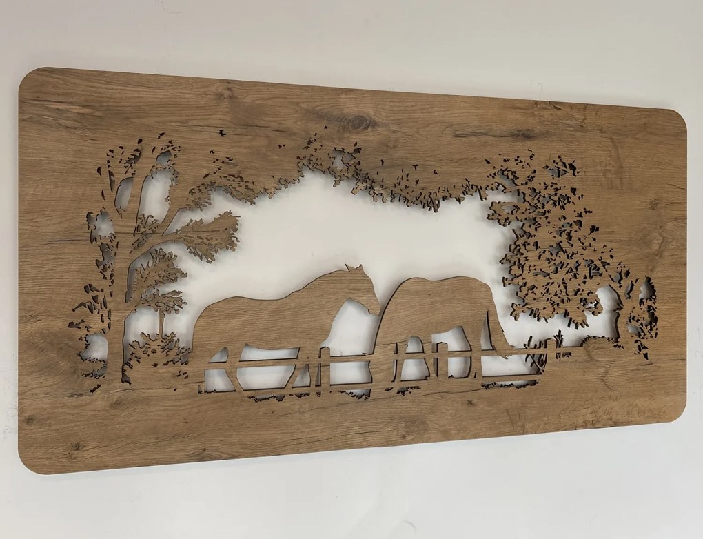 Li-Go "Koně" světelný obraz 230V 120x60cm provedení povrchu: dub světlý