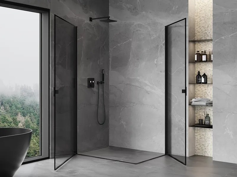 Mexen Mist-B Duo, 2-křídlý výklopný sprchový kout 90 x 70 cm, čiré sklo-černý rám, 8A2-090L-070P-70-70