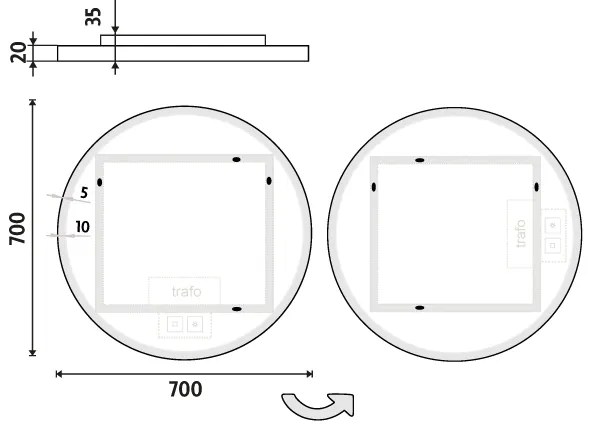 Nimco Bílé kulaté LED zrcadlo pr. 700 mm se dvěma dotykovými senzory - ZPB 28001RVX-05