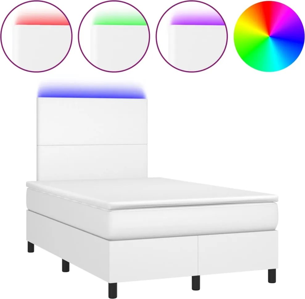 Box spring postel s matrací a LED bílá 120 x 190 cm umělá kůže 3270282