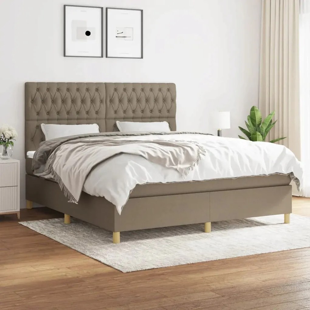 Box Spring Postel S Matrací Textil Taupe Prošívaný design 180 x 200 cm