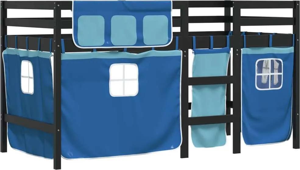 vidaXL Dětská patrová postel se závěsy 90 x 190 cm borovice [3283833] Barva: Modrá