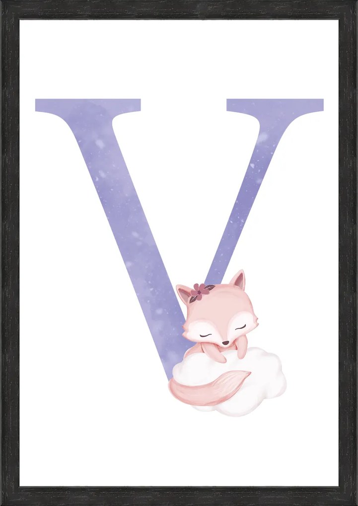 Abeceda písmena s liškou - Obraz, Plakát Velikost: A3 - 29,7x42 cm, Volba rámu: s bílým rámem, Písmeno: F