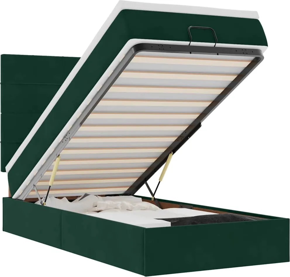 Osmanský rám postele s matracemi tmavě zelené 100x200cm samet 3313454