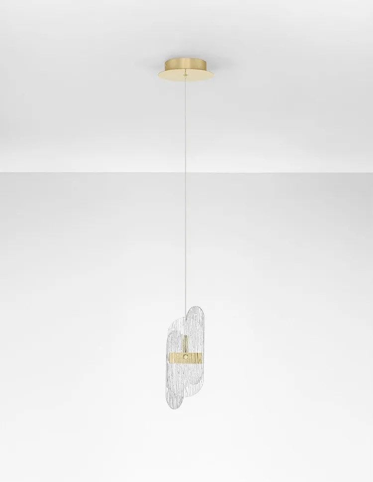 Kovové LED stmívatelné závěsné svítidlo v mosazné barvě se skleněným stínidlem ø 14 cm Lucien – Nova Luce