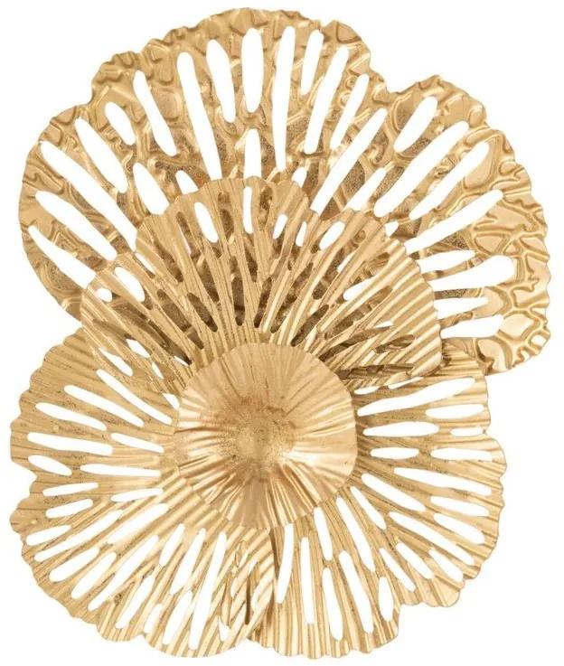 Zlatá antik nástěnná kovová dekorace květ Callien - 24*5*28 cm