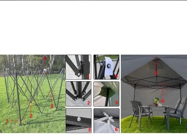 Skládací zahradní altán 3 × 3 m se 4 stěnami – šedý