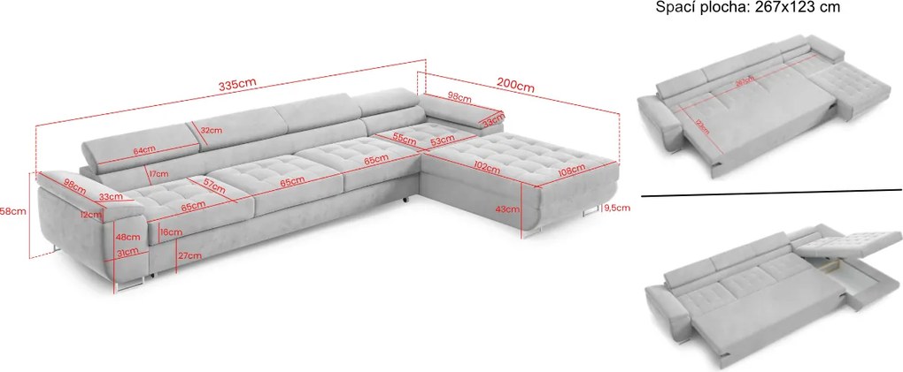 Rohová rozkládací sedací souprava do L CORTELE, 331 cm, s úložným prostorem Roh pohovky: Levý roh, Barva látky Monolith: Světle hnědá (Monolith 09)