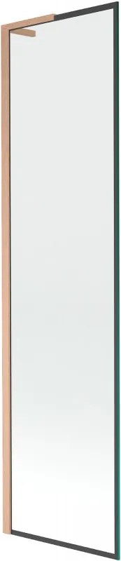 Mexen Next L, 1-křídlová vanová zástěna 50 x 150 cm, 6mm čiré sklo-černý vzor, ​​měděný profil, 895-050-000-03-70-65