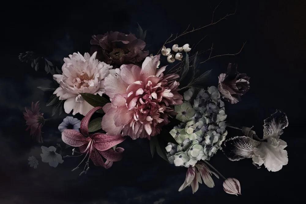 Vícedílný obraz Květiny Ve Stylu Vintage Na Tmavém Pozadí Nedostatek Nedostatek Přírodní plátno 60x40