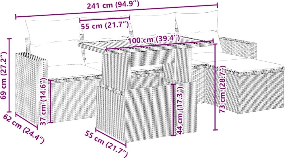 6dílná zahradní sedací souprava s poduškami béžová polyratan 3275585