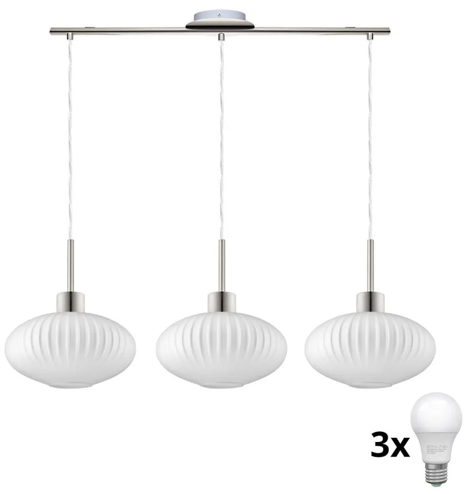 LED Lustr na lanku HARMA 3xE27/60W/230V matný chrom/bílá