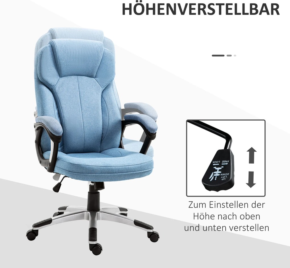 Manažerská židle Vinsetto kancelářská židle ergonomická kancelářská židle výškově nastavitelná světle modré plátno 66x75x110-120cm pro pohodlnou práci