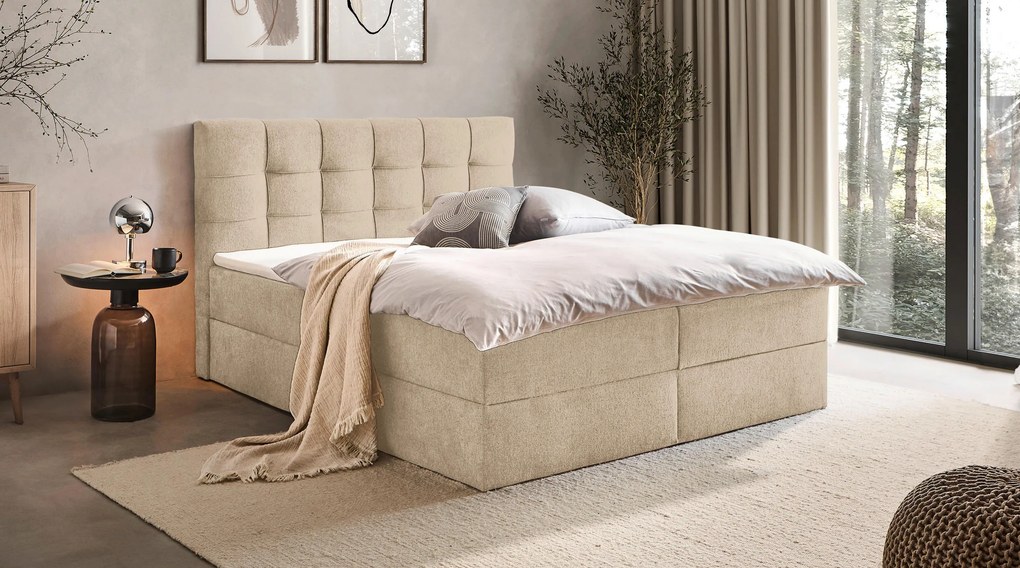 XXXLutz AMERICKÁ POSTEL, 140/200 cm, krémová Boxxx - Postele s úložným prostorem - 002444002612