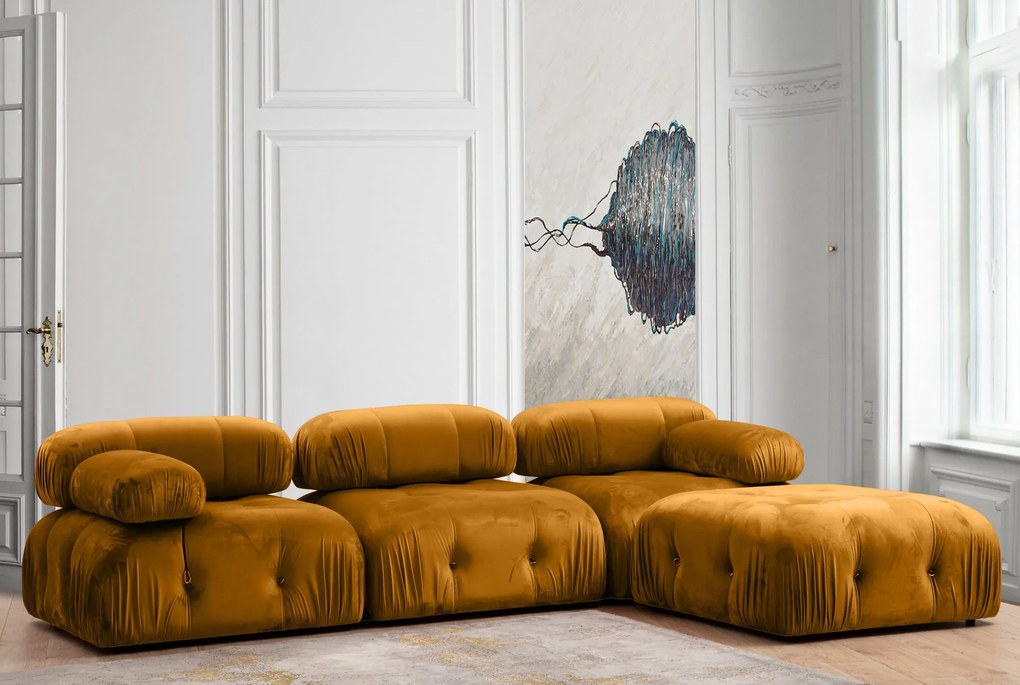 Hanah Home Čtyřmístná pohovka s pufem BUBBLE světle hořčicová 288 cm
