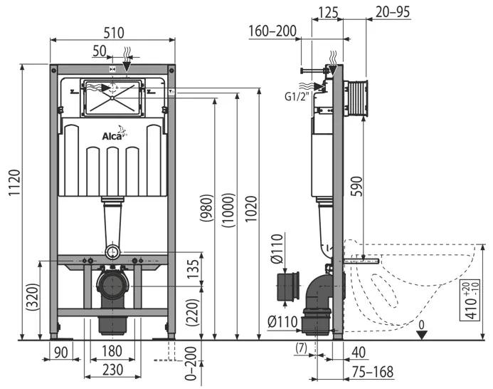 Alcaplast AM101/1120 Sádromodul komplet předstěnový instalační systém do sádrokartonu s tlumící vložkou