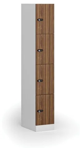 Šatní skříňka s úložnými boxy, 4 boxy, 1850 x 300 x 500 mm, mechanický kódový zámek, laminované dveře, ořech