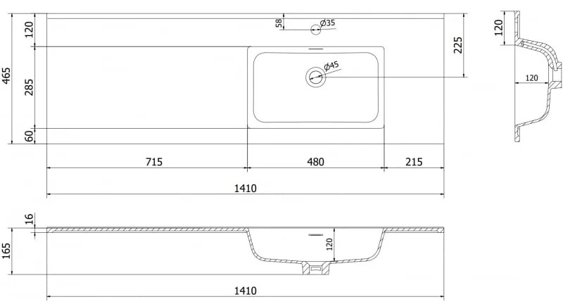 Mexen Otis, umyvadlo na zapuštění 141 x 46,5 cm, pravé, bílá lesklá, 25181400P