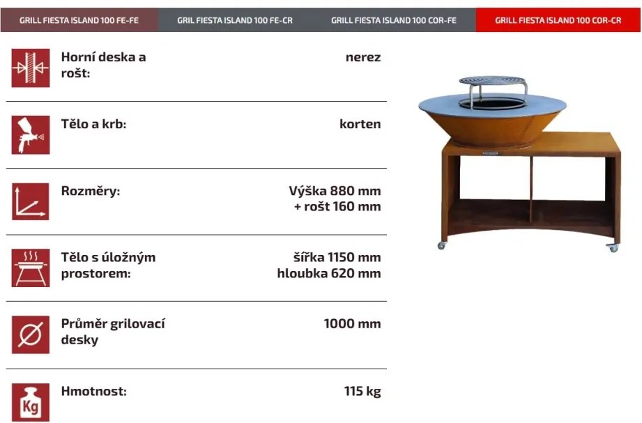 PRO-TERMO Grilovací ohniště FIESTA ISLAND COR-CR 100 - hnědá