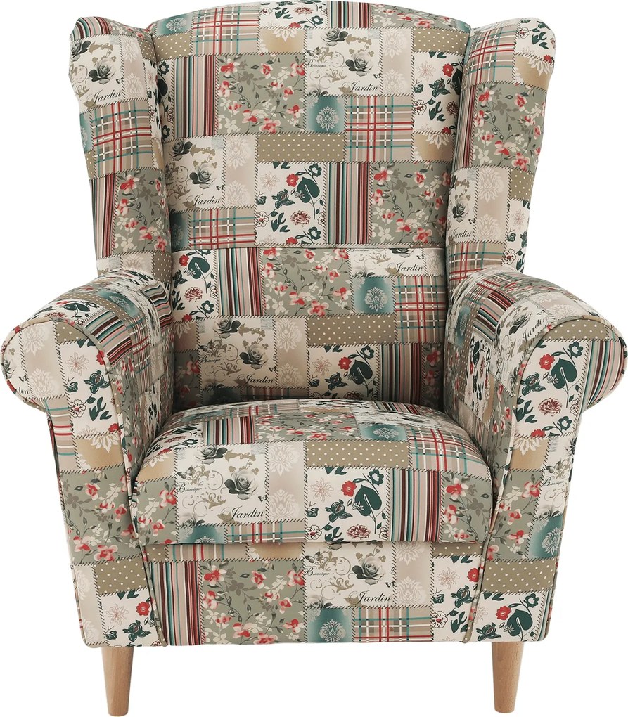 Křeslo ušák, látka patchwork Viorica 1, Charlot