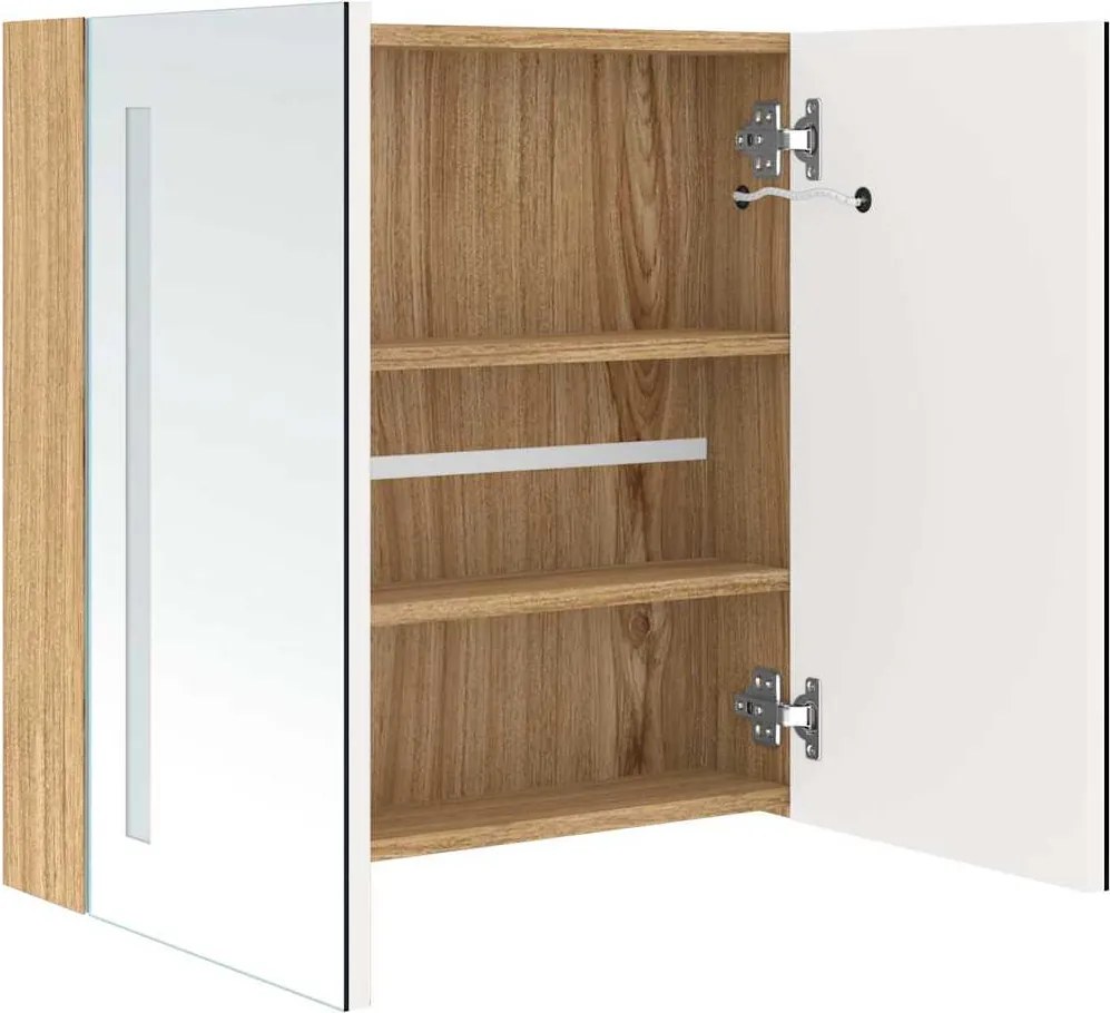 LED koupelnová skříňka se zrcadlem bílá a dub 62 x 14 x 60 cm 326523
