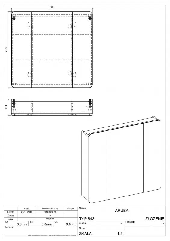 COMAD ARUBA WHITE 843 -80CM FSC Zrcadlová skříňka - Comad