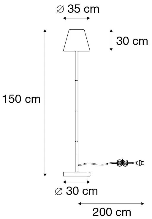 Chytrá stojací lampa černá s bílým stínidlem 35 cm IP65 vč. WiFi A60 - Virginia