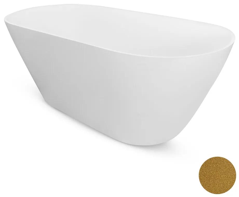 Besco Volně stojící vana z litého mramoru Moya Glam 160x70 Barva: Bílá/zlatá, Rozměry (cm): 159x68,4, Typ a barva výpustě: Click-Clack standard, chrom