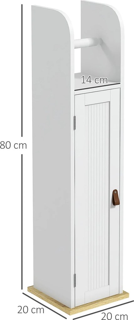 Kleankin koupelnová sloupcová skříňka s otevřeným prostorem, dvířka, 2 nastavitelné police a držák na rolku, moderní styl 20x20x80 cm bílá