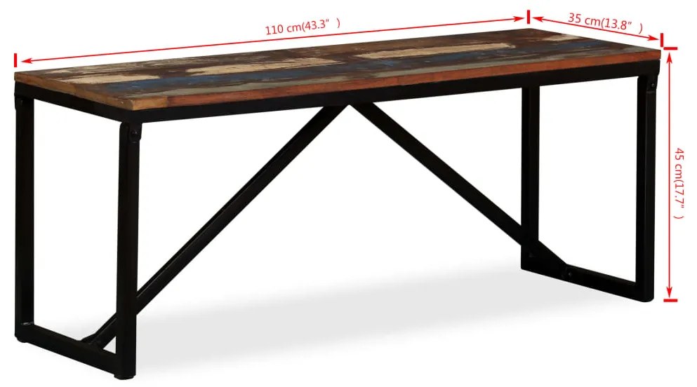 vidaXL Marketos Lavice masivní recyklované dřevo 110 x 35 x 45 cm