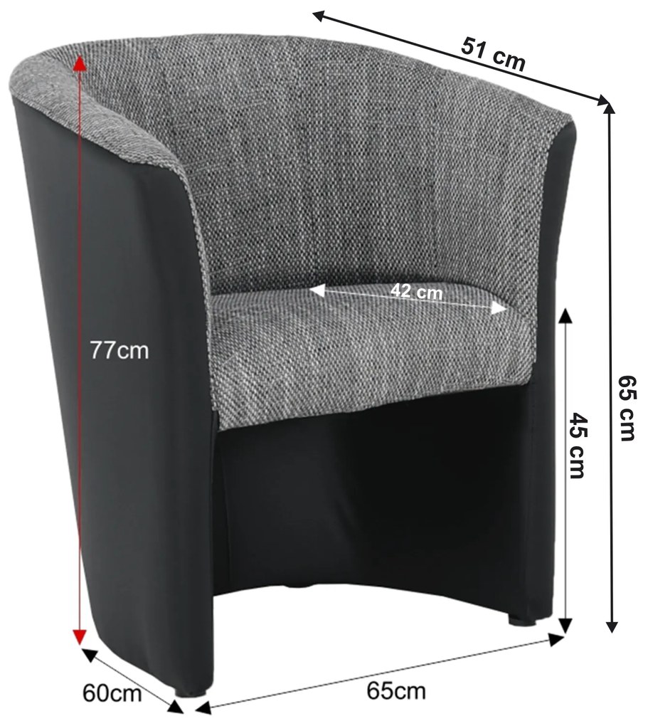 Kondela Klubové křeslo, ekokůže černá / látka šedá, CUBA