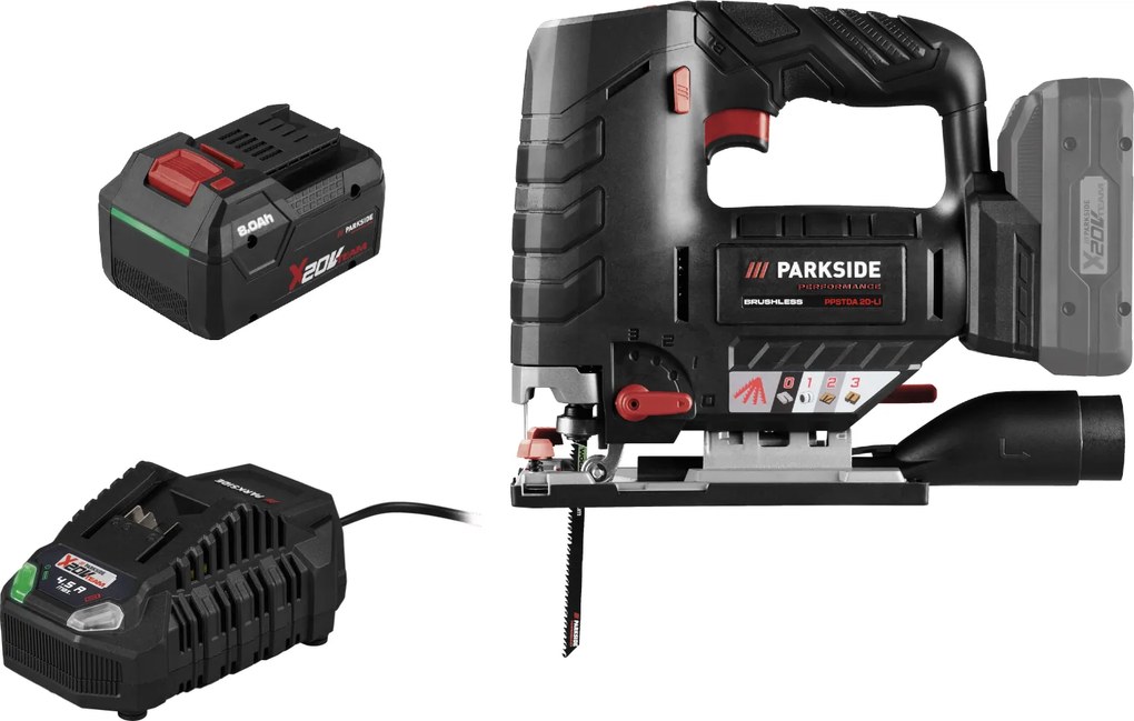 Parkside Performance® Aku přímočará pila Ppstda 20-Li B2, Smart 8 Ah