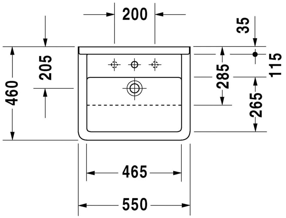 Duravit Starck 3 - Polozápustné umyvadlo, 1 otvor pro armaturu propíchnutý, 55 x 46 cm, bílé 0310550000