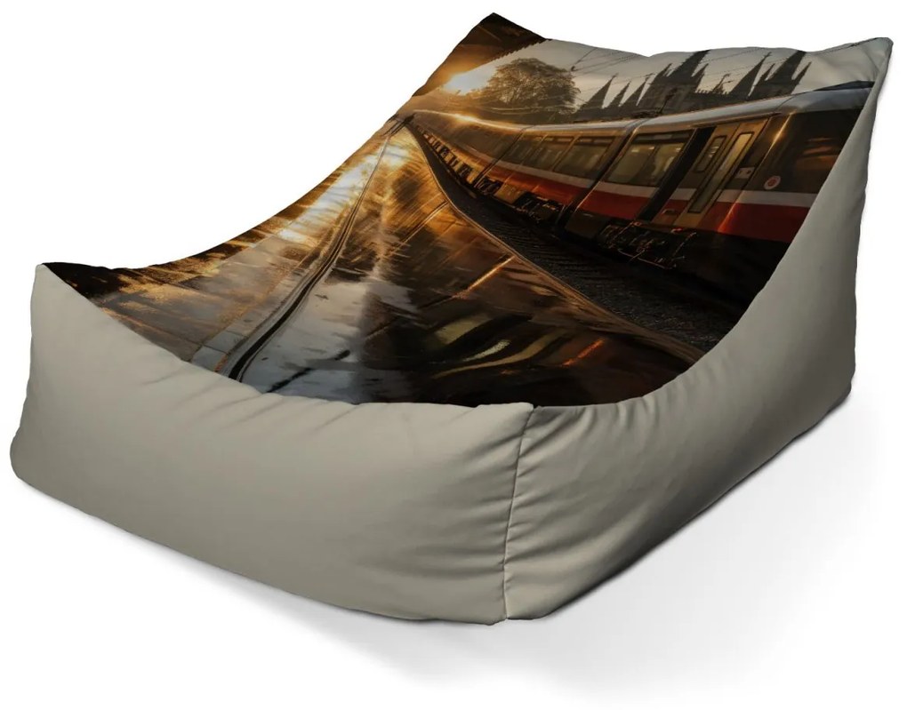 Sablio Sedací vak Lounge Vlak na nádraží při východu slunce - 80 x 95 x 50 cm