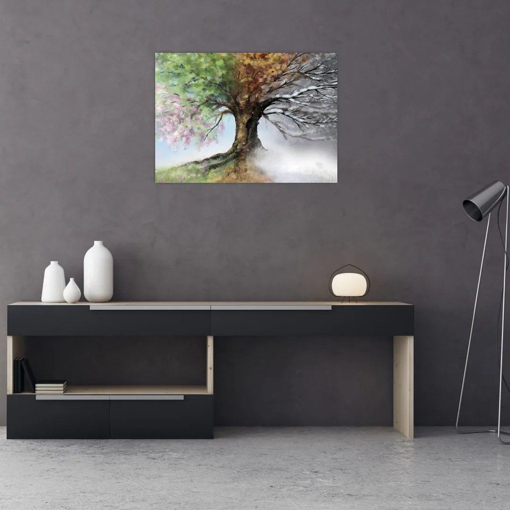 Skleněný obraz - Strom čtyř ročních období (70x50 cm)