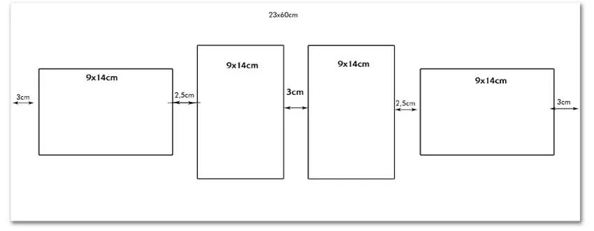 Pasparta do rámečku 23x60cm - Panorama Velikost: 23x60cm, výsek: 9x14cm - 4x (pro 4 foto 10x15cm), Barva pasparty: Bílá