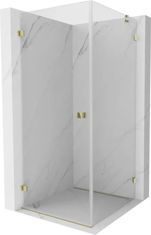 Mexen Lunar-B, sklápěcí sprchový kout levý 100 x 100 cm, 8mm čiré sklo, zlatý profil, 832-100-100-50-00-L
