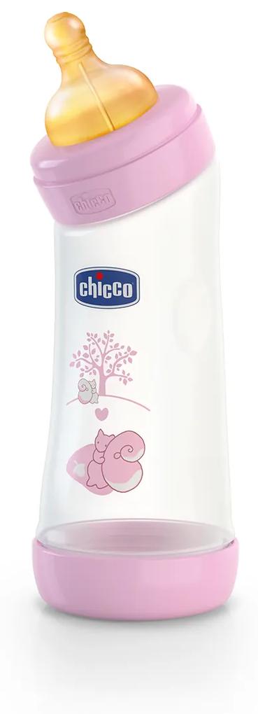 CHICCO Láhev zahnutá bez BPA Well-Being kaučukový dudlík růžová 250 ml