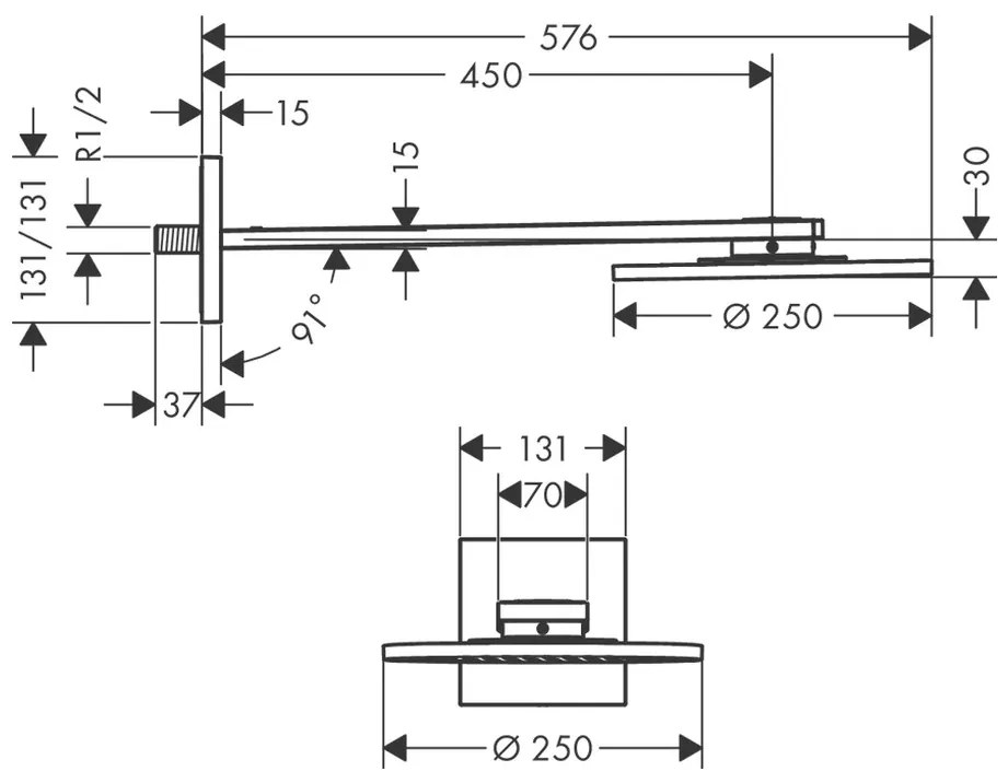 Axor - Horní sprcha 250 1jet se sprchovým ramenem, chrom 35284000